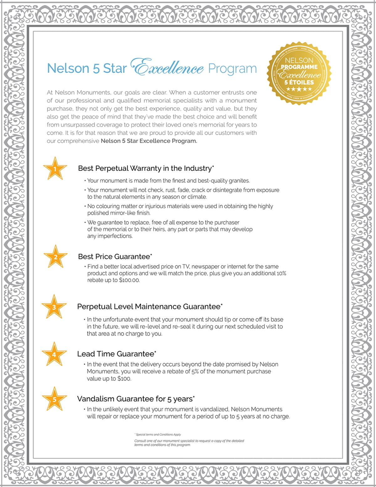 5 Star Warranty - Nelson Monuments